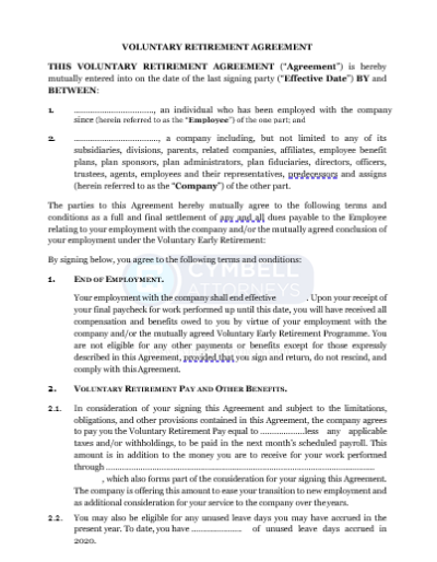 Voluntary Retirement Agreement - Cymbell Attorneys